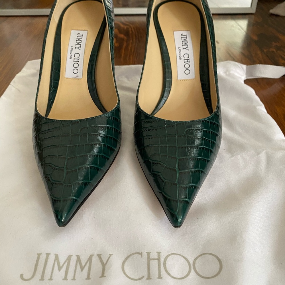 Jimmy Choo Green Croc Embossed Pumps - Gem